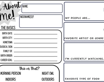All About Me Activity 100% Customizable Canva Template - Etsy