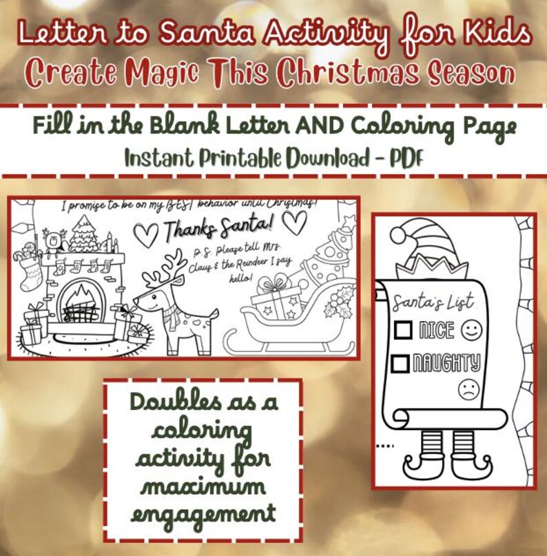 Letter to Santa Fillable Coloring Page PDF - Etsy
