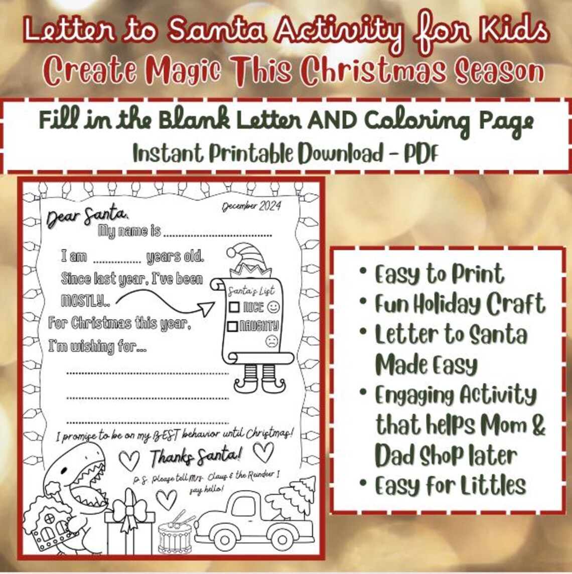 Fillable Letter to Santa - Printable Wish List & Coloring Page ...