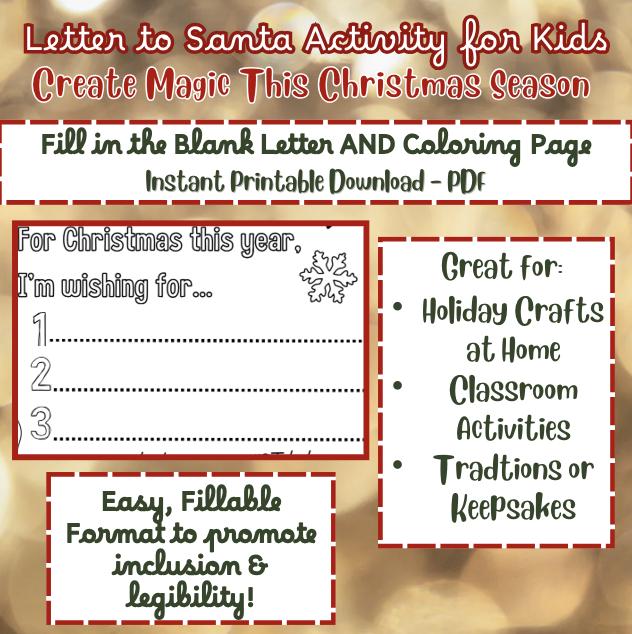 Letter to Santa Fillable Coloring Page PDF - Etsy Australia
