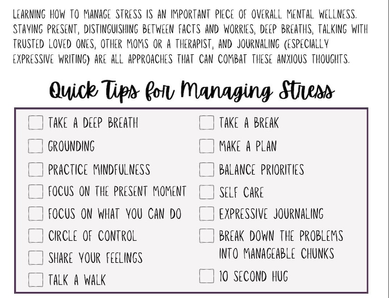 How to Manage Stress Activity - Etsy