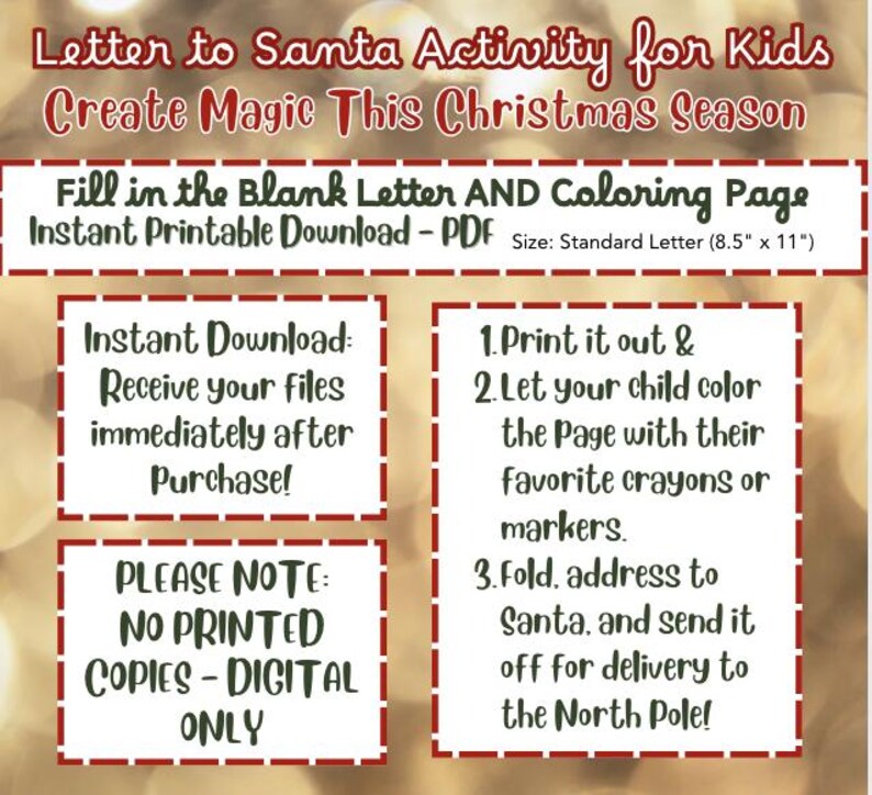 Letter to Santa Fillable Coloring Page PDF - Etsy