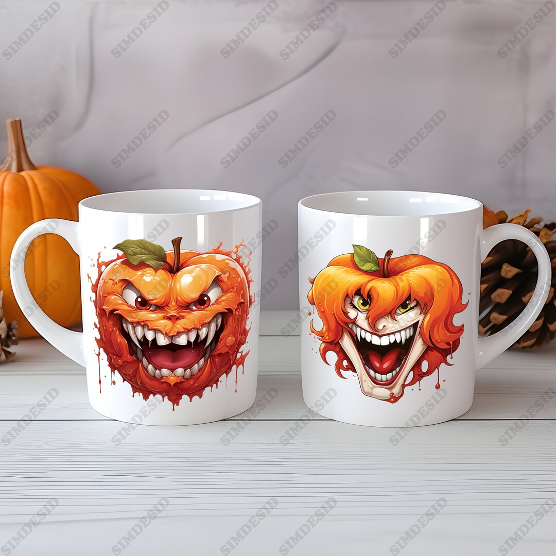 Scary Apples Halloween Art Transparent PNG Files for Mug and - Etsy