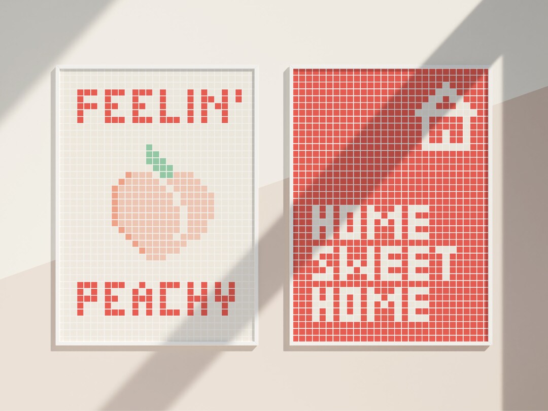 Pixel Series 'feelin' Peachy/home Sweet Home' Pixel Art Poster Set of 2 ...