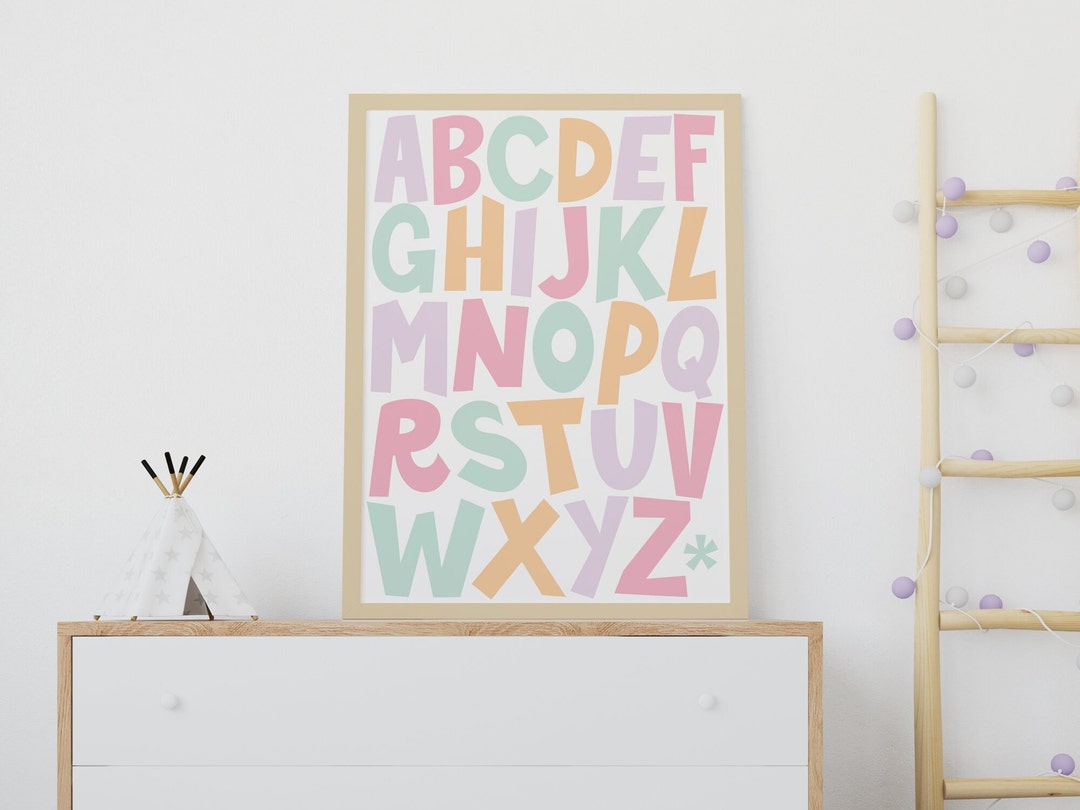 Alphabet Poster in Pastel Rainbow Colours - Etsy
