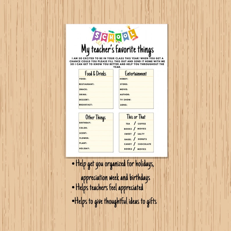 Teacher Favorite Things Questionnaire | Favorites Survey | Teacher ...