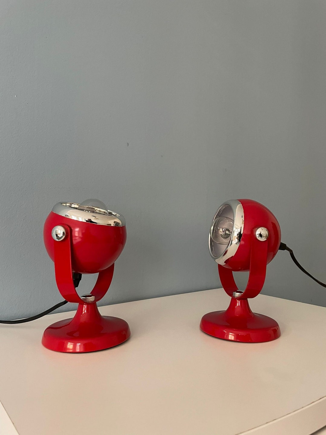 A Pair of Vintage Eyeball Table Lamps/space Age Table Lamps/vintage Red ...