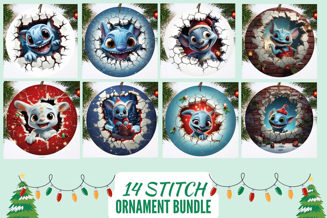 Christmas Cartoon Round Ornament PNG Bundle 3D Stitch Break - Etsy
