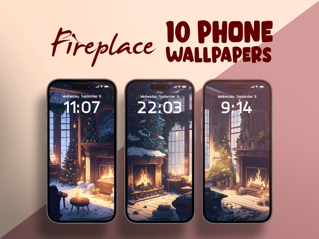 Cozy Fireplace Phone Wallpaper, Christmas Wallpaper, Fireplace ...