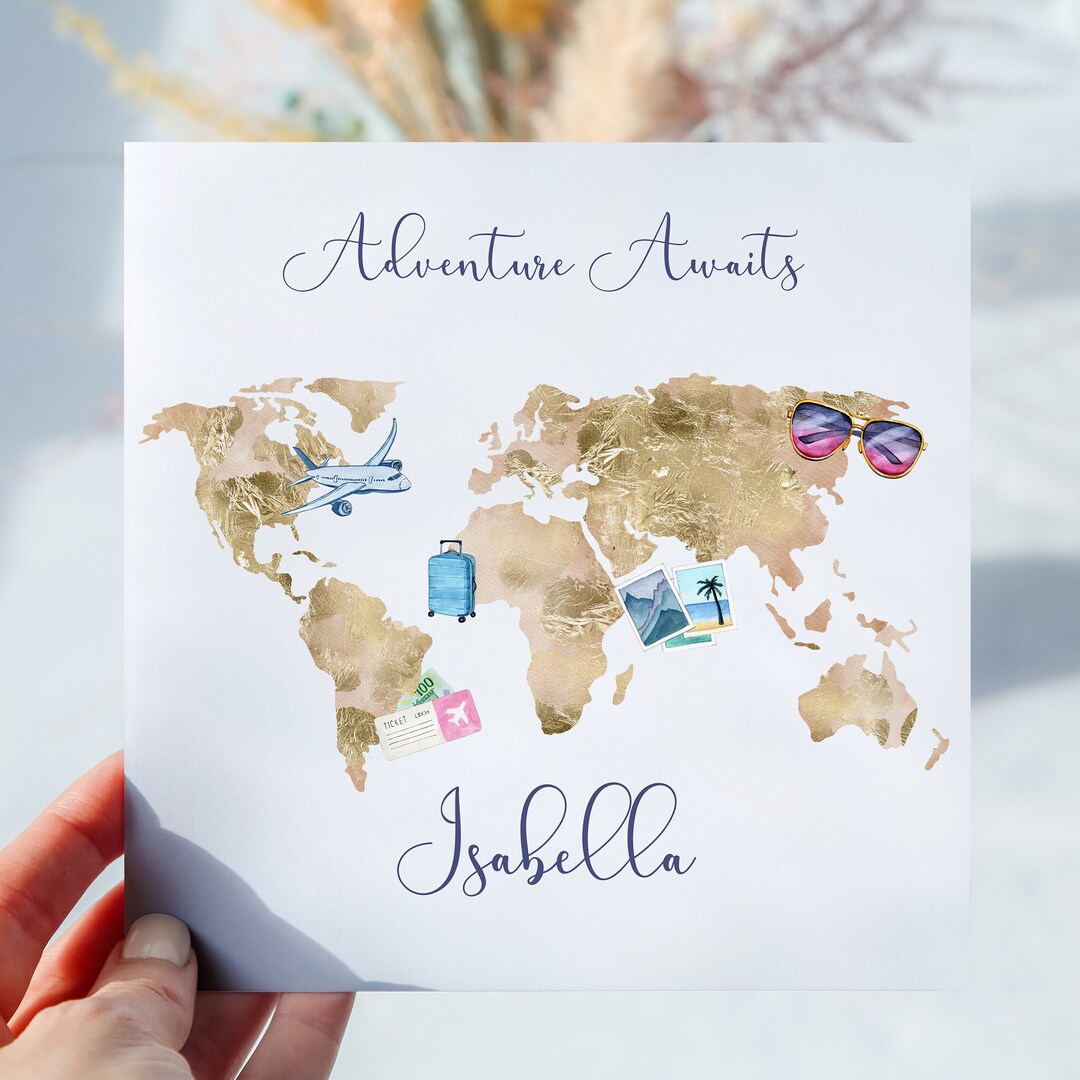 Personalised Travel Map Birthday Good Luck Card - Etsy