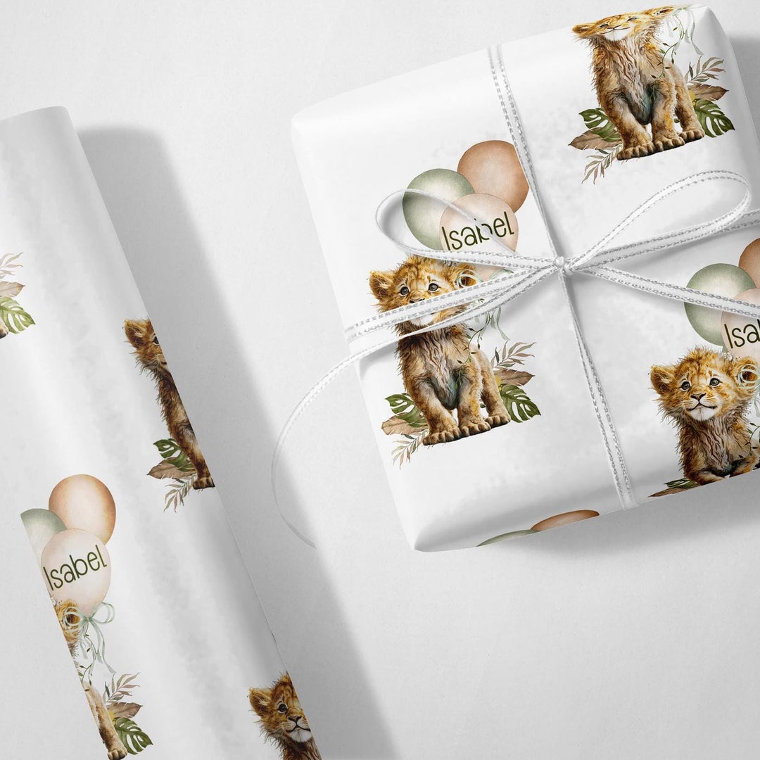 Personalised Safari Lion Number Birthday Luxury Wrapping Paper Gift ...
