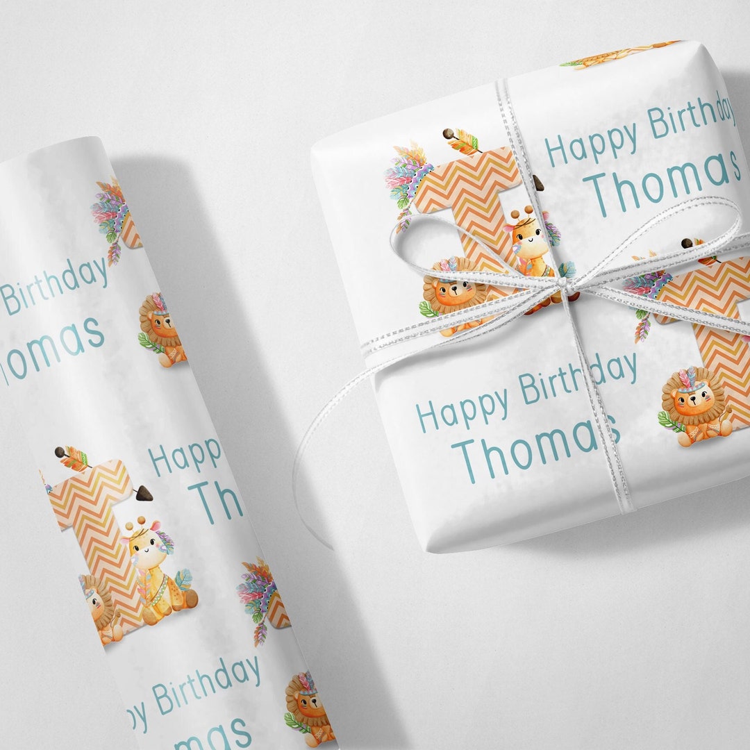 Personalised Safari Alphabet Birthday Luxury Wrapping Paper Gift Wrap ...