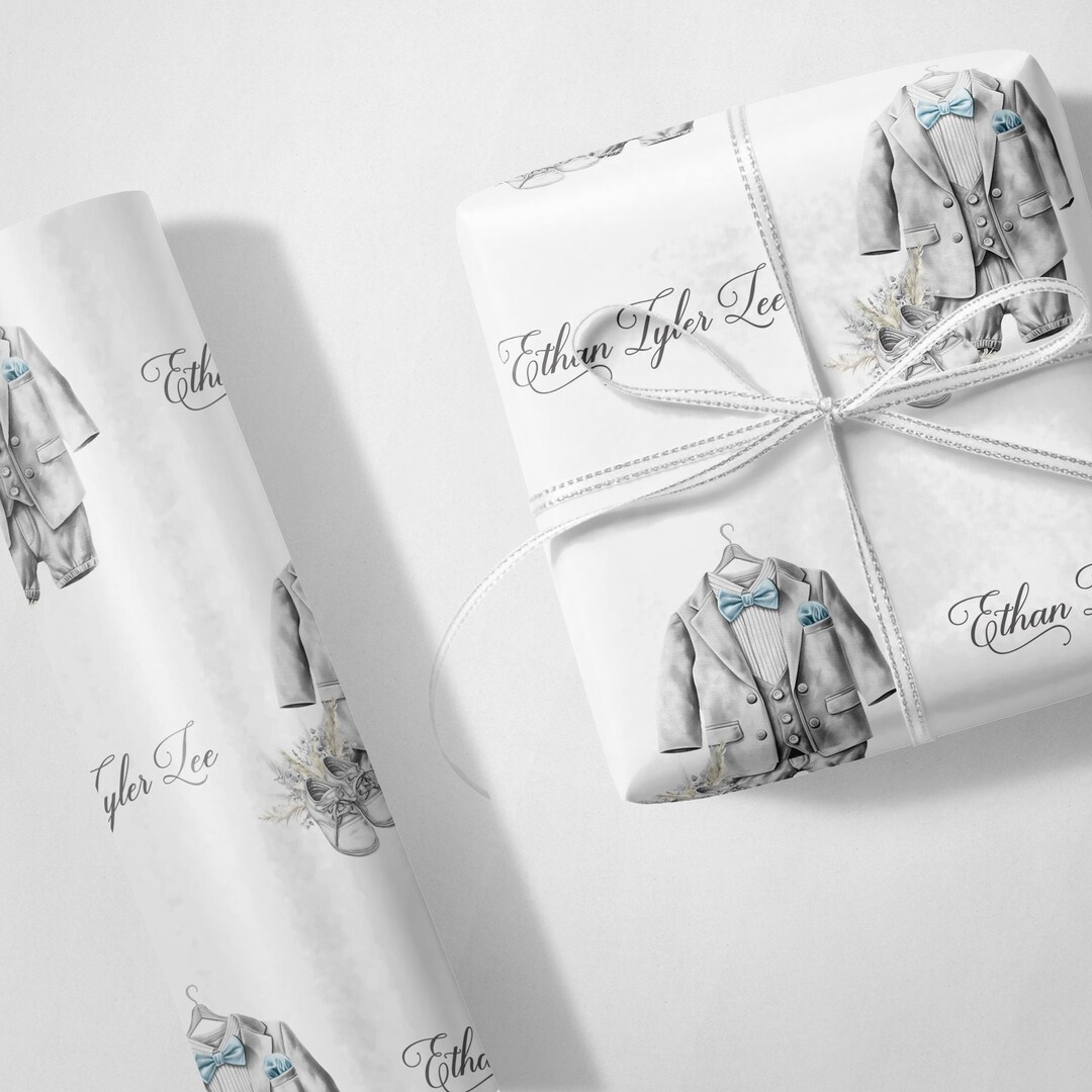 Personalised Christening Baptism Wrapping Paper Gift Wrap for Him - Etsy