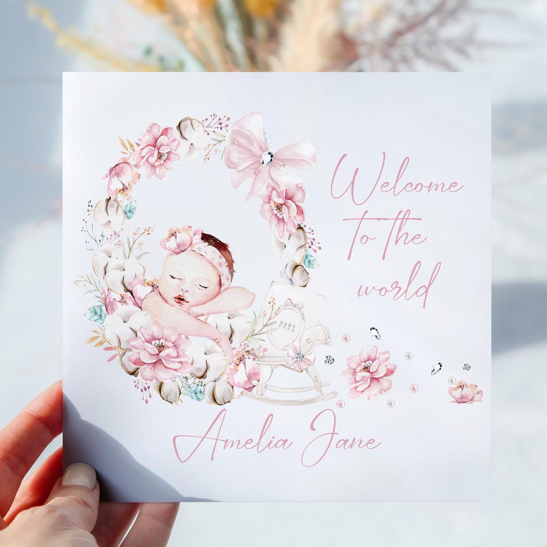 Personalised Welcome Baby Girl Card - Etsy