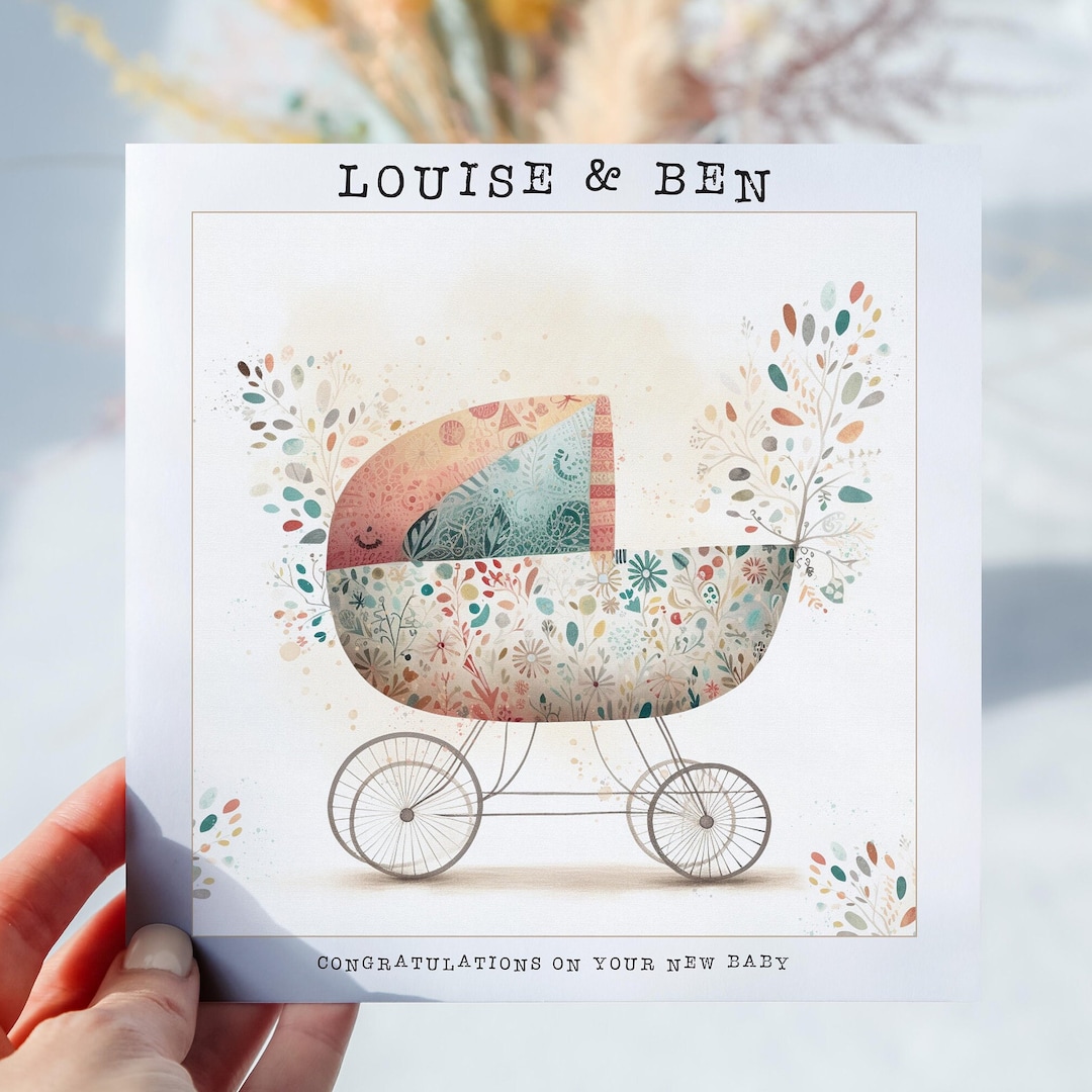 Personalised Congratulations New Baby Boho Pram - Etsy