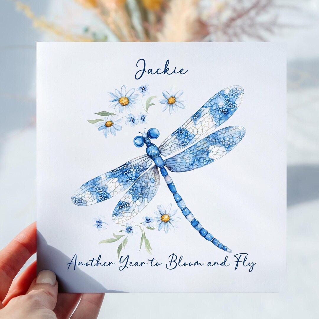 Personalised Blue Patchwork Dragonfly Birthday Card - Etsy