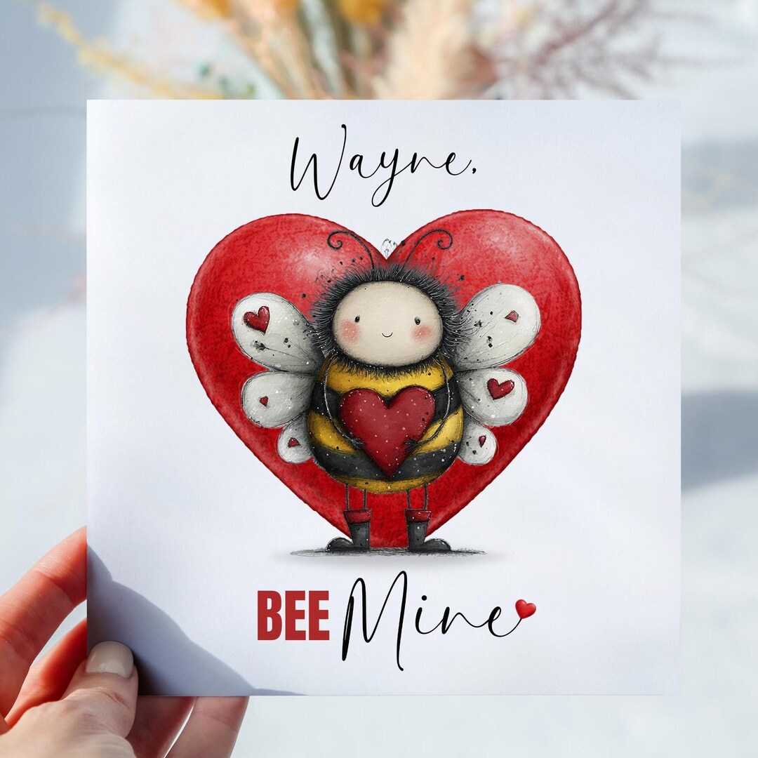 Personalized Bee Mine Red Valentine's Day Card, Husband, Wife ...