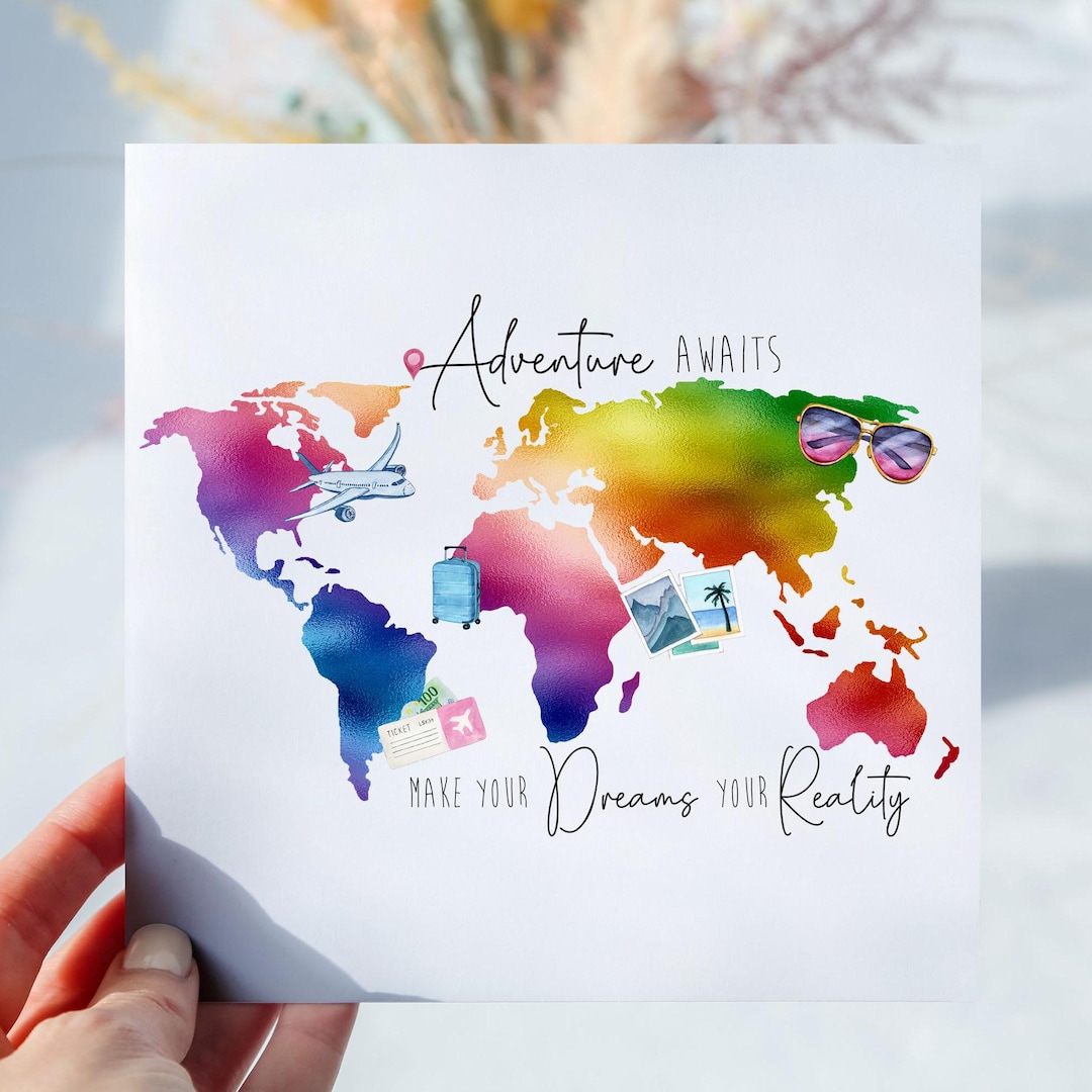 Personalised Rainbow Travel Map Birthday Good Luck Card - Etsy