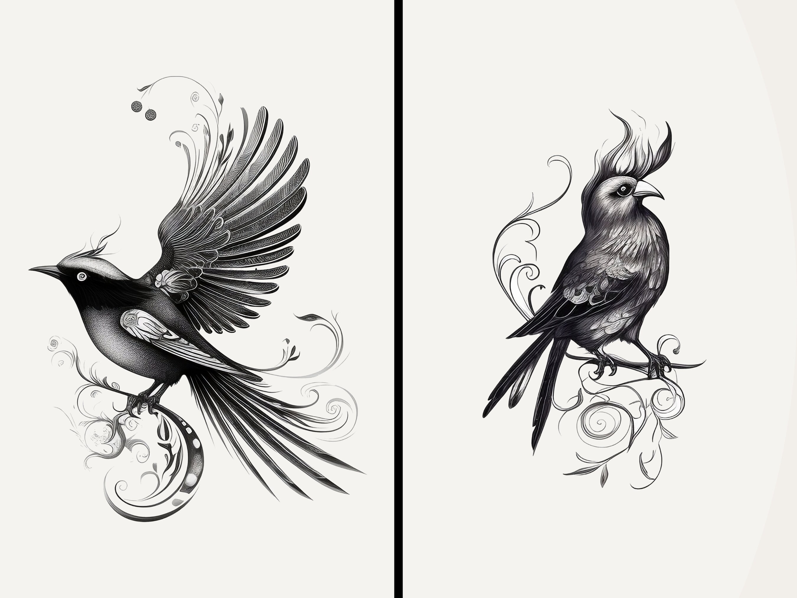 Magical Fantasy Birds Clipart - Fantasy Magic Birds, Black and White ...