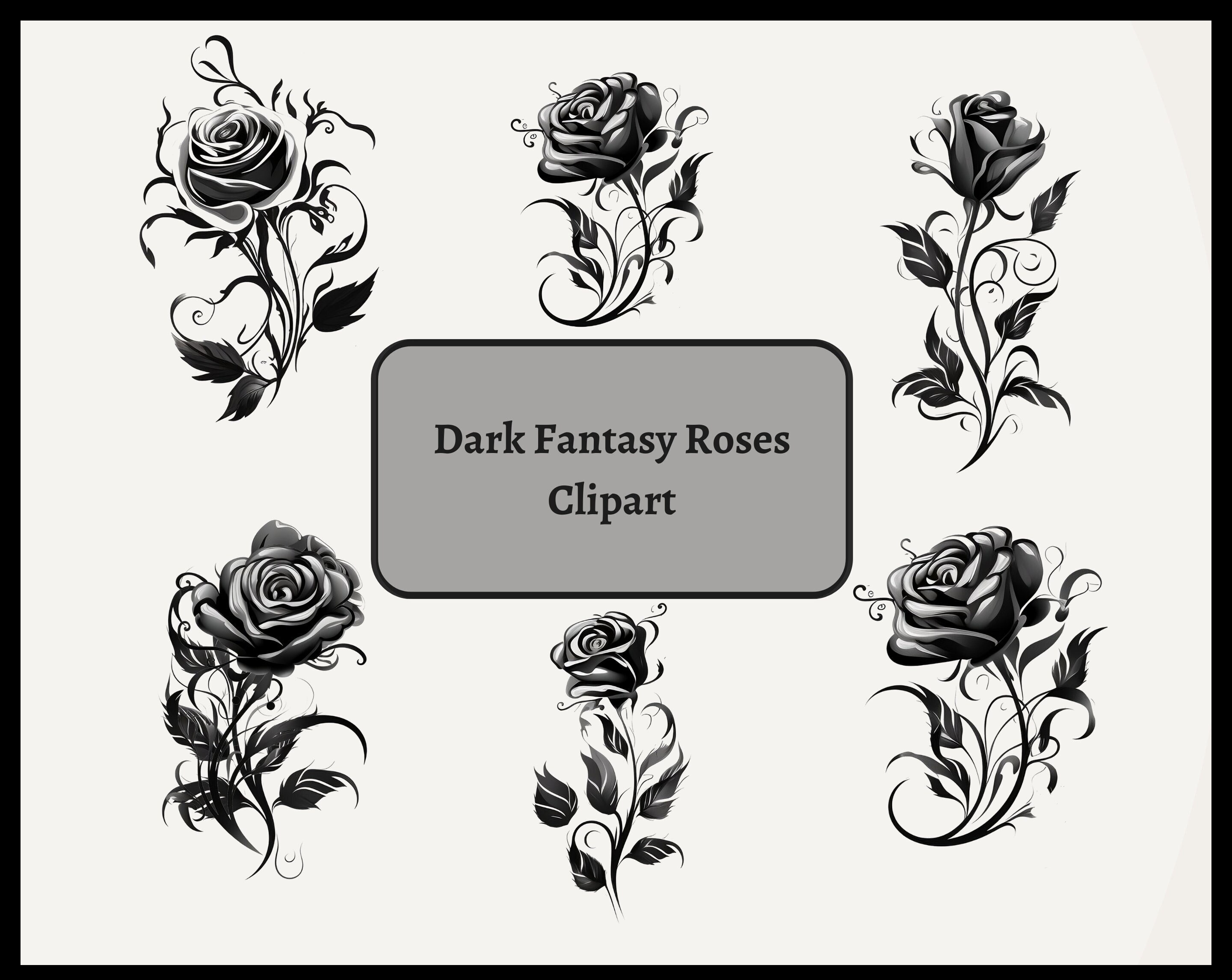 Magical Dark Fantasy Roses Clipart - Fantasy Magic Roses, Black and ...
