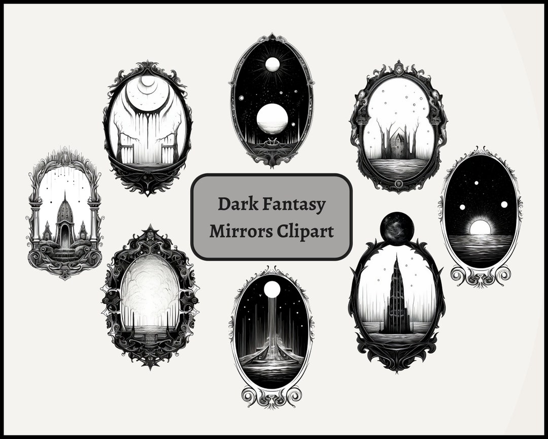 Dark Fantasy Magical Mirrors Clipart - Fantasy Magic Mirrors, Black and ...