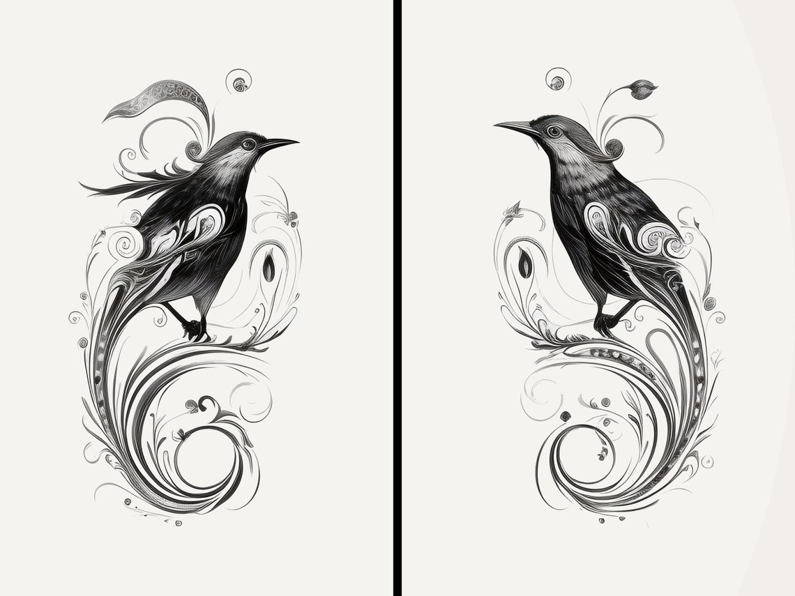 Magical Fantasy Birds Clipart - Fantasy Magic Birds, Black and White ...