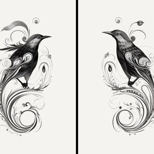 Magical Fantasy Birds Clipart - Fantasy Magic Birds, Black and White ...