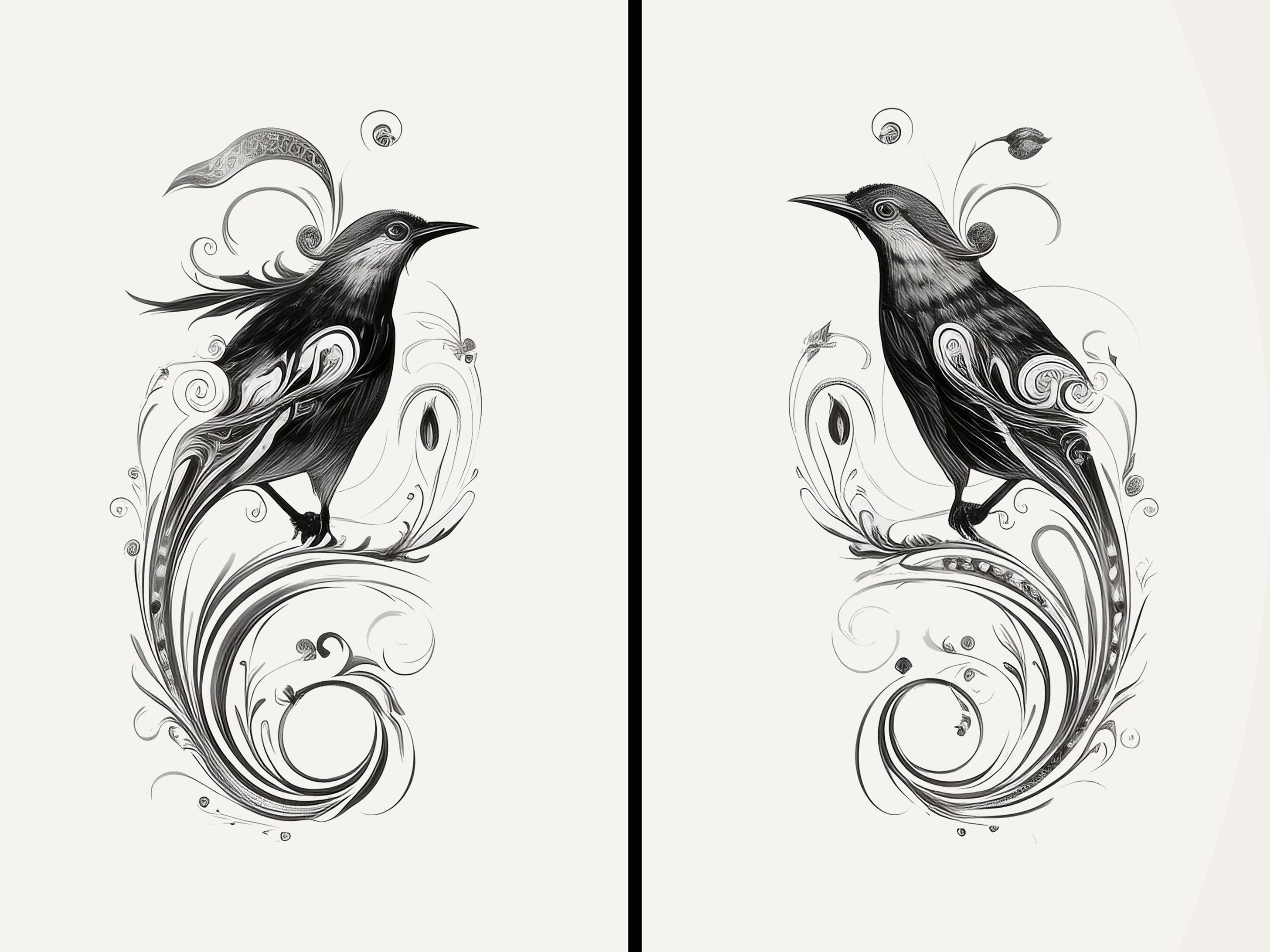 Magical Fantasy Birds Clipart - Fantasy Magic Birds, Black and White ...