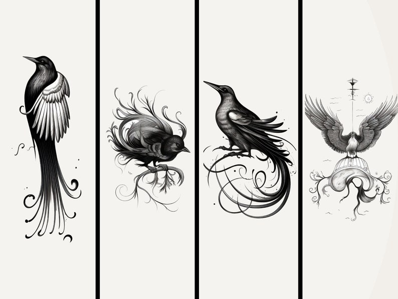 Magical Fantasy Birds Clipart - Fantasy Magic Birds, Black and White ...