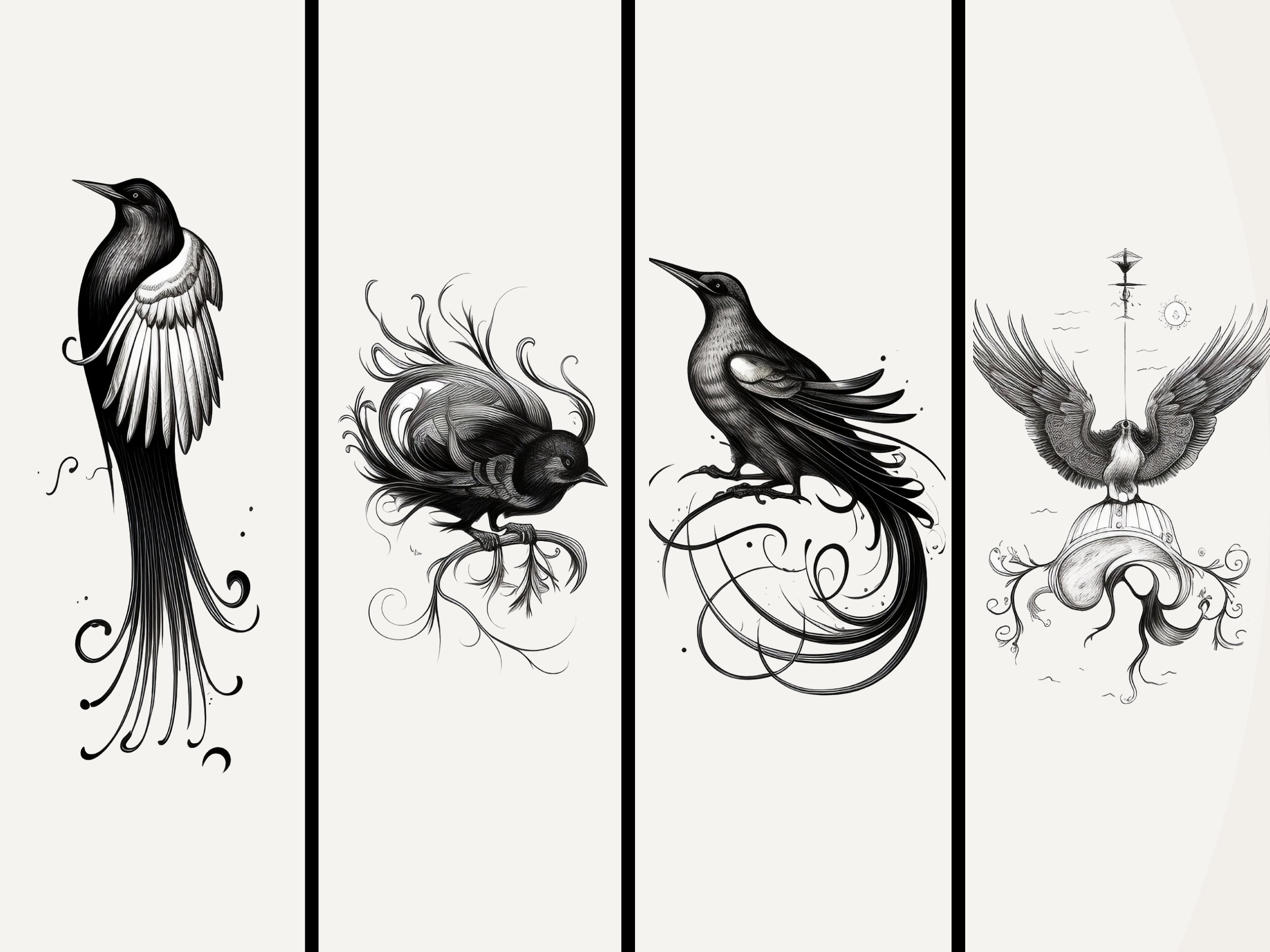 Magical Fantasy Birds Clipart - Fantasy Magic Birds, Black and White ...