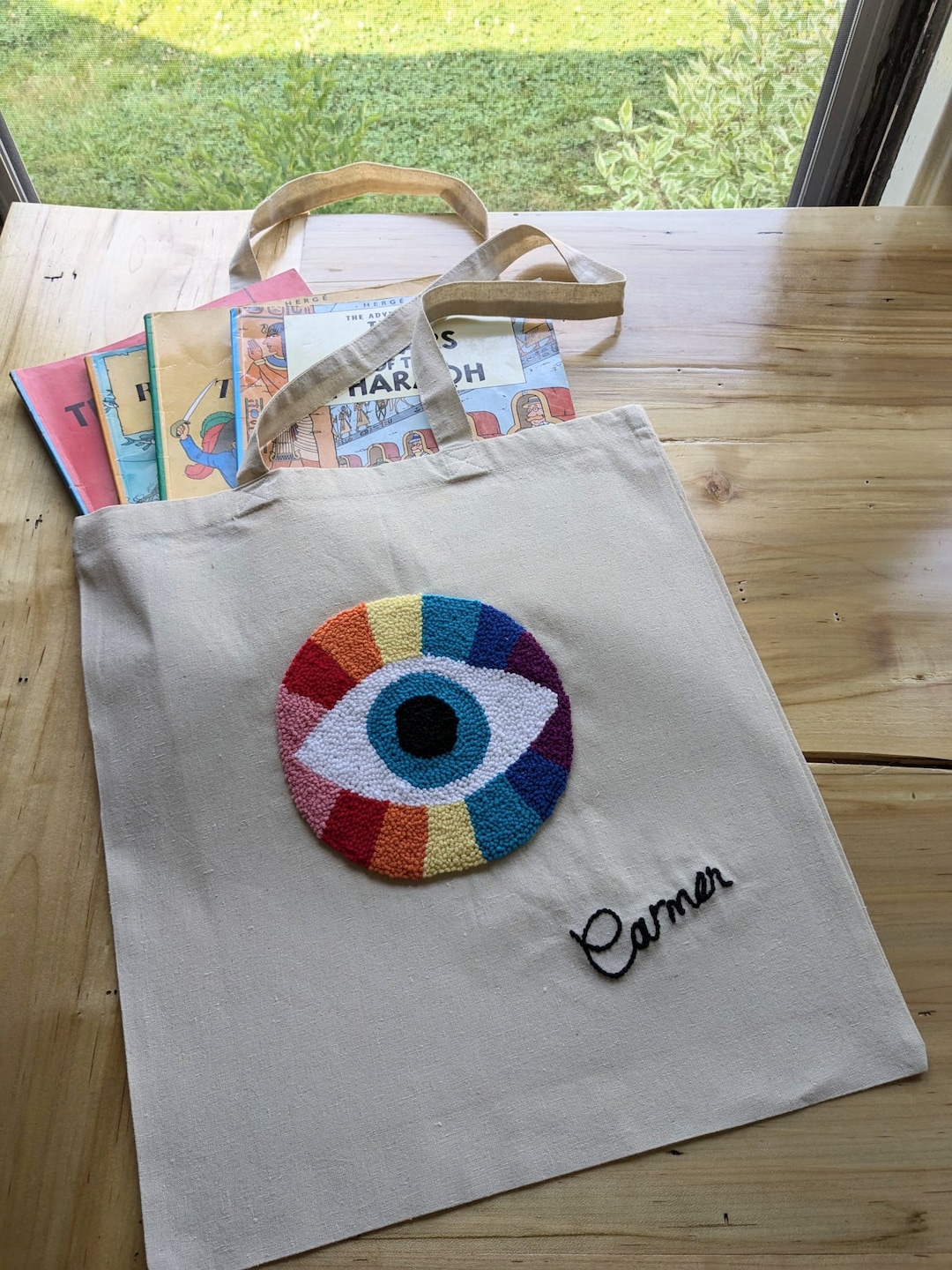 Evil Eye Handmade Bag, Tote Bag, Punch Needle Embroidered Tufted Tote ...
