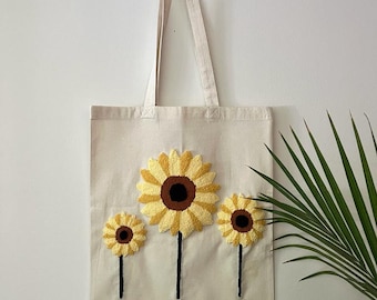 Tote Bag, Punch Needle Embroidered Tufted Tote Bag, Hand Tufted Tote ...