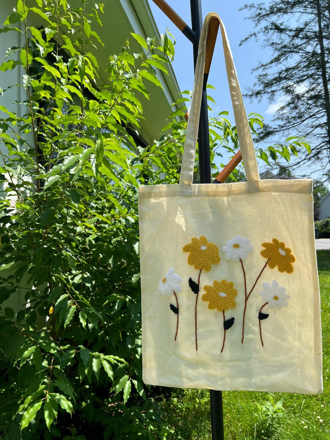 Tote Bag, Punch Needle Embroidered Tufted Tote Bag, Hand Tufted Tote ...