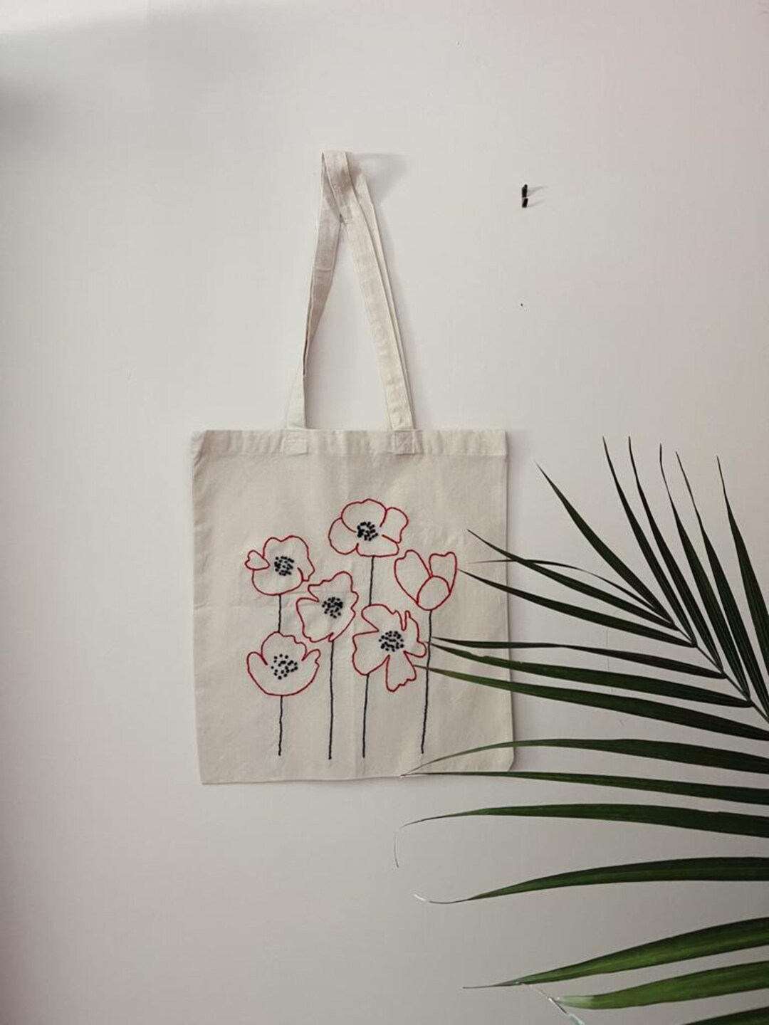 Poppy Shoulder Tote Bag, Punch Needle Embroidered Handmade , Hand ...