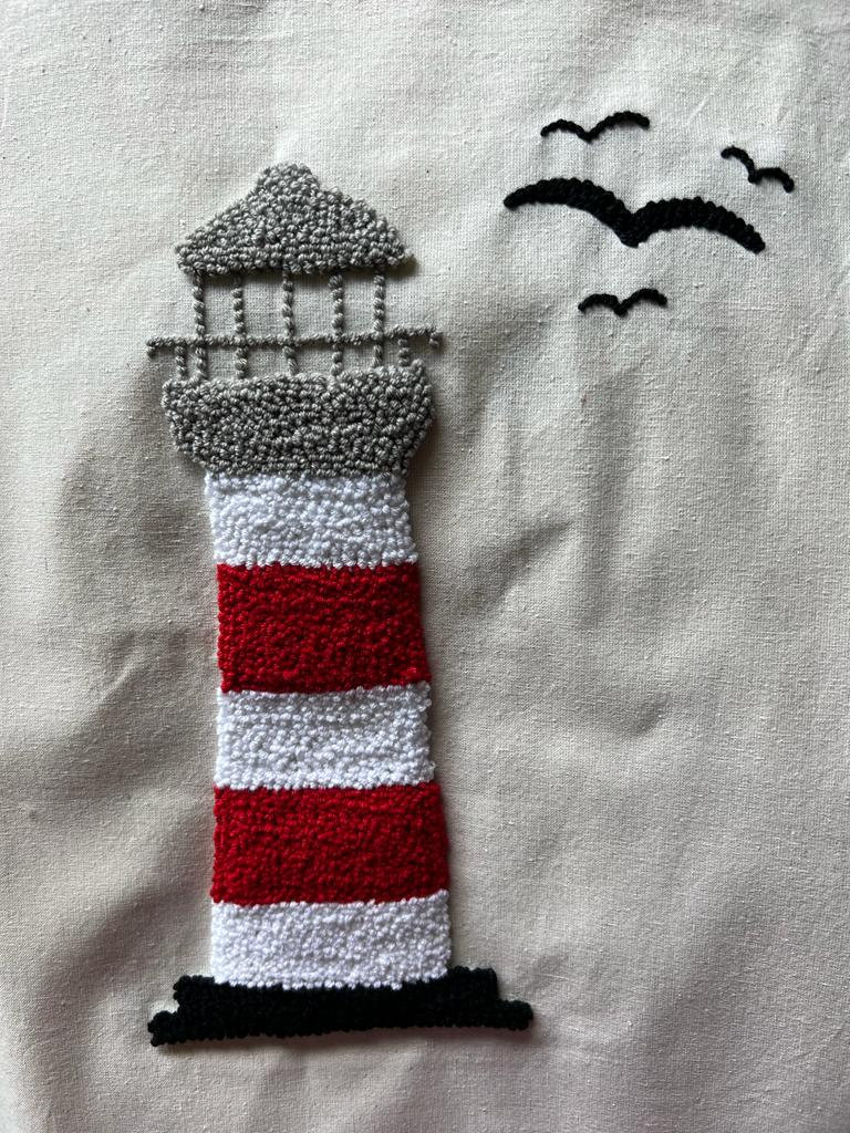 Lighthouse Handmade Bag, Tote Bag, Punch Needle Embroidered Tufted Tote ...