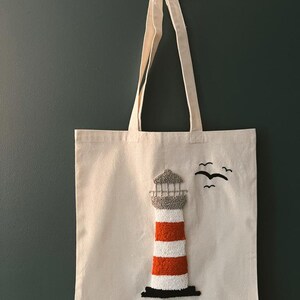 Lighthouse Handmade Bag, Tote Bag, Punch Needle Embroidered Tufted Tote ...