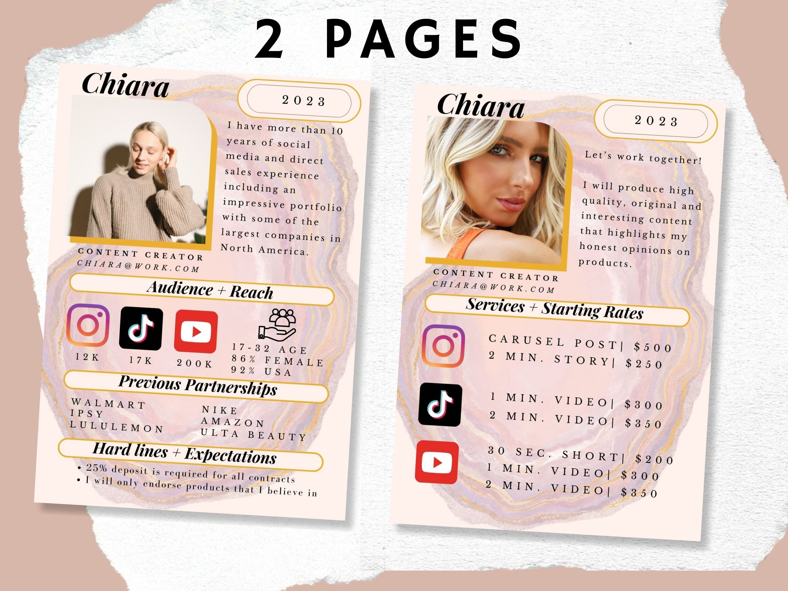 Influencer Media Kit Template, Rate Card, Price Sheet, Aesthetic Canva ...