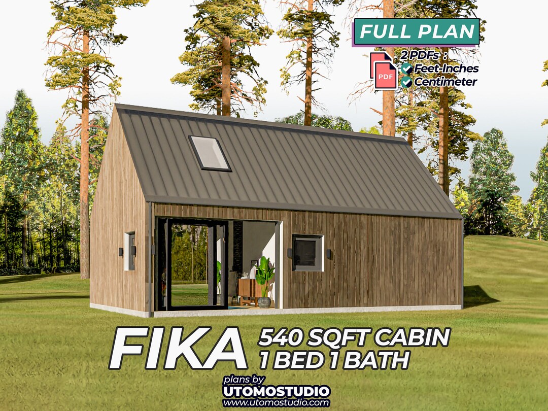 FIKA 18x30 540 SQFT 1 Bedroom Modern Cabin Plans Tiny Home Floorplan ...