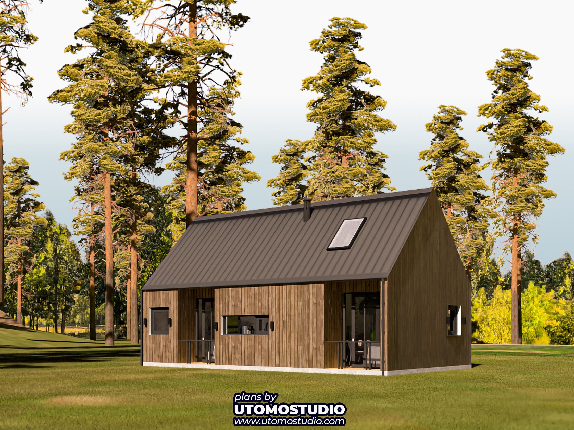 FIKA 18x30 540 SQFT 1 Bedroom Modern Scandinavian Cabin House Plan Tiny ...