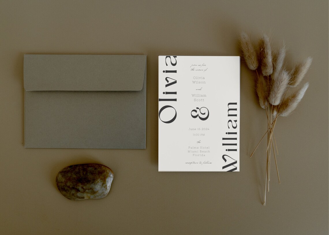 Modern Minimalist Wedding Invitation Template | Simple Chic Wedding ...