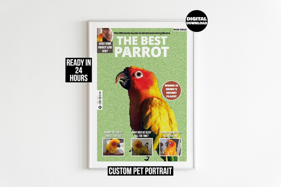 Custom Parrot Poster, Magazine Pet Poster Covers, Parrot Portraits ...