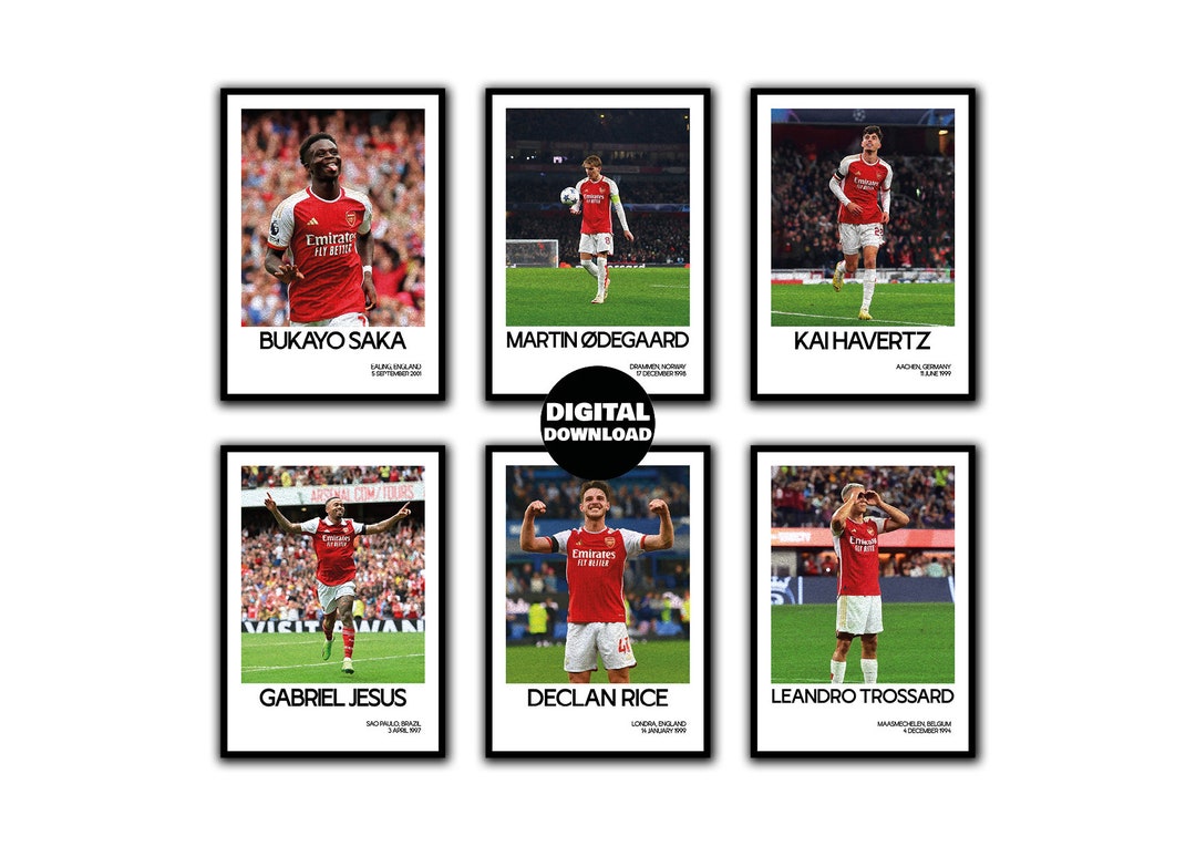 Arsenal Set of 6 Poster - Saka Odegaard Trossard Havertz Rice Gabriel ...
