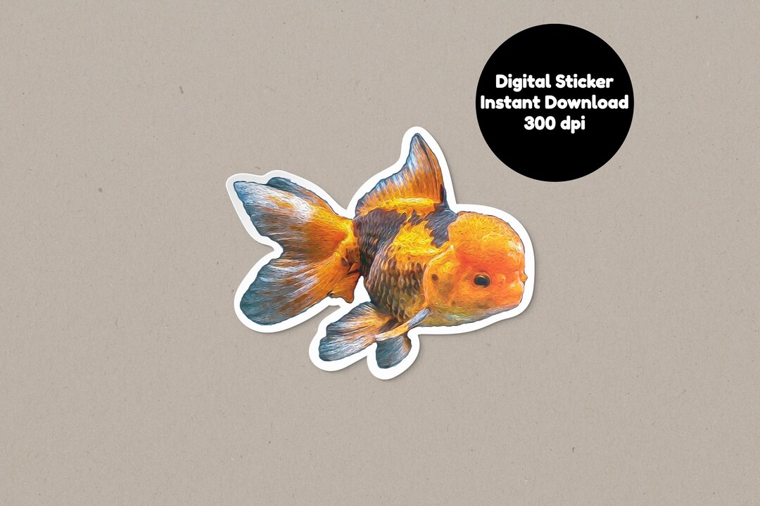 Red and Black Oranda Printable Aquarium Fish Sticker, Print Cut Digital ...