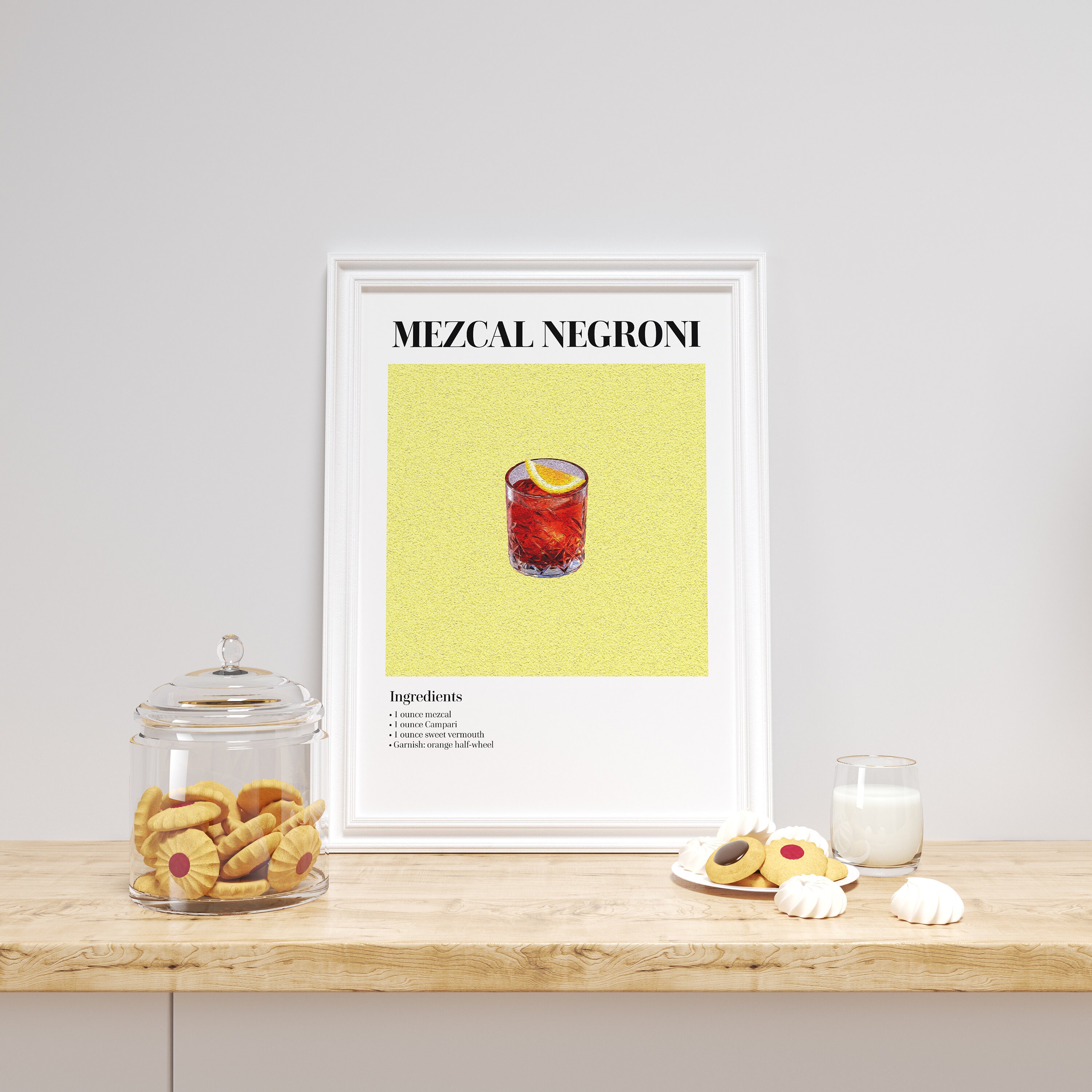 Mezcal Negroni Cocktail Poster Bar Cart Wall Art Classic Cocktail Wall ...