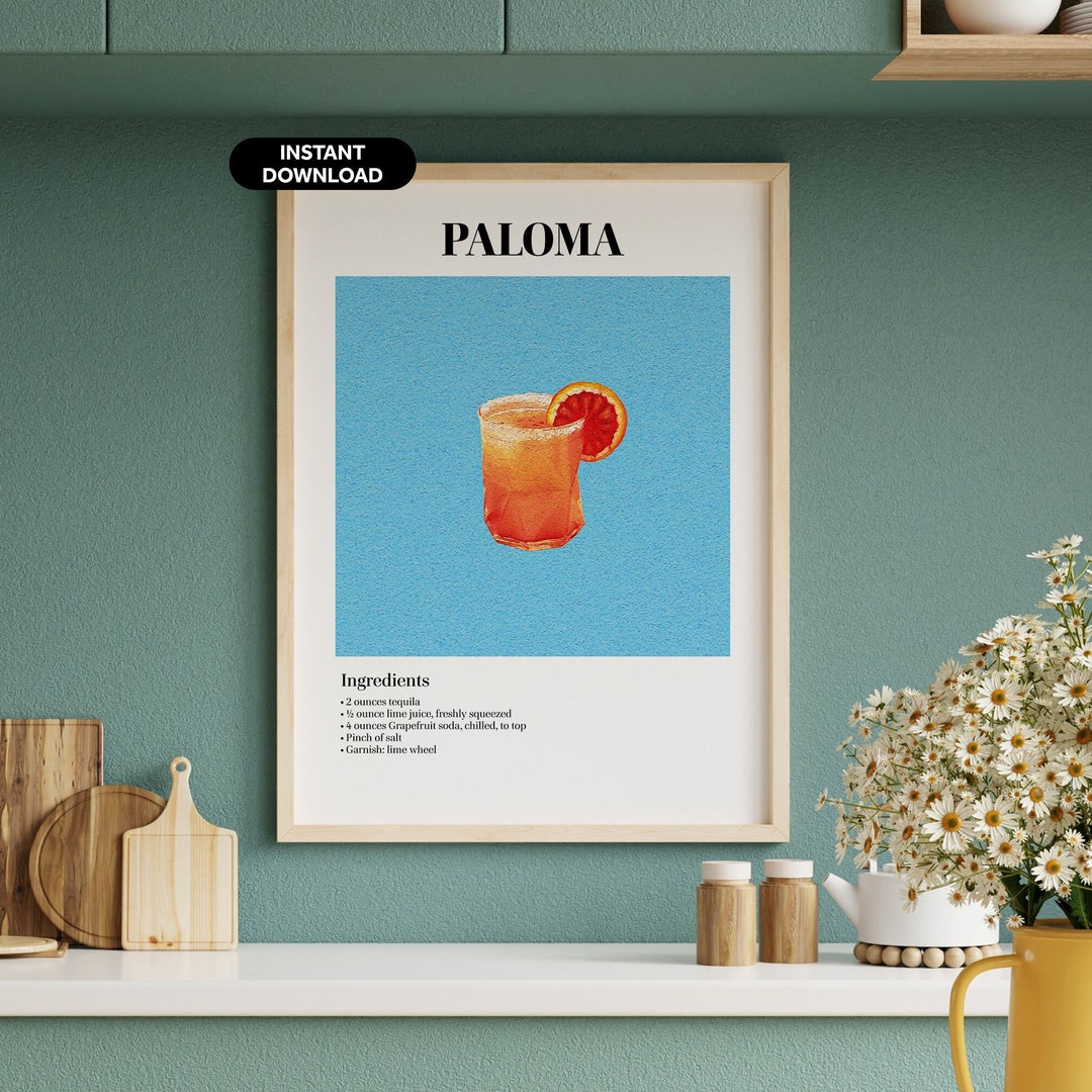 Paloma Cocktail Poster - Bar Cart Wall Art - Classic Cocktail Wall Art ...