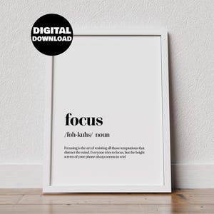Focus Definition Poster – Motivational Digital Wall Art for Positive ...