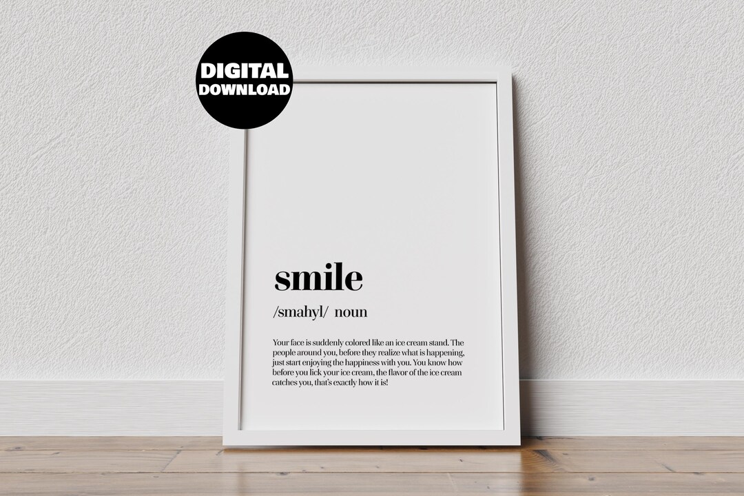 Smile Definition Poster - Motivation Wall Art for Positive Vibes and ...