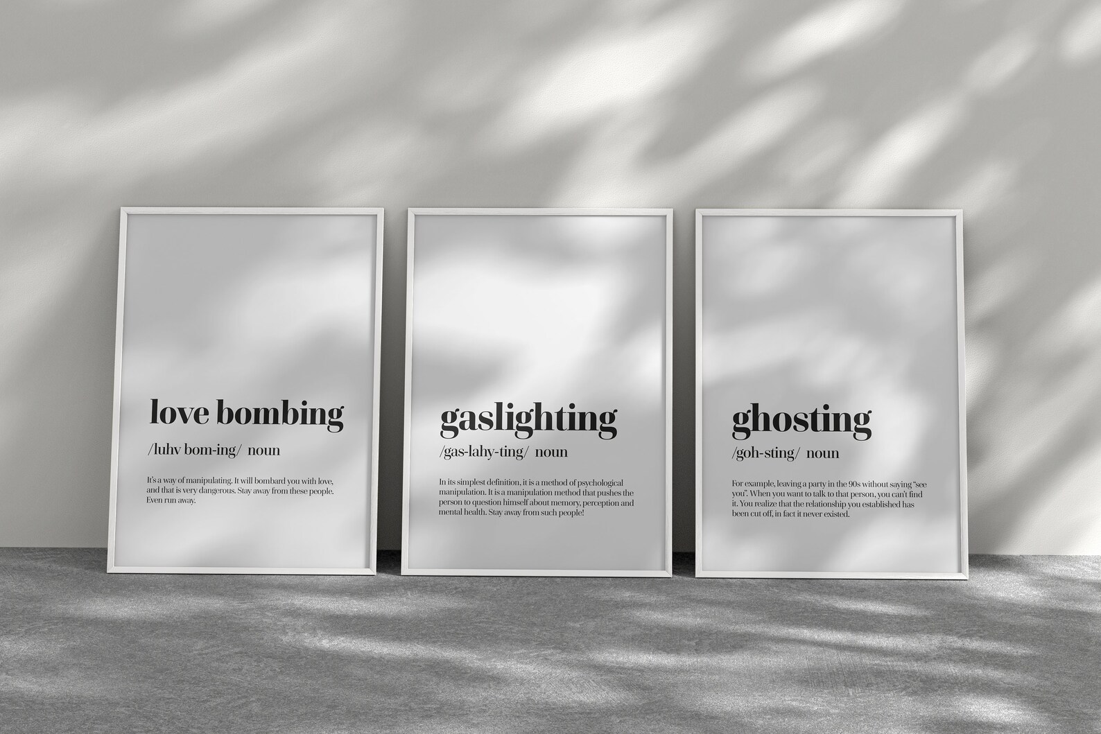 3 Set Poster Love Bombing Gaslighting Ghosting Definition Poster ...