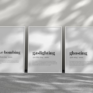 3 Set Poster Love Bombing Gaslighting Ghosting Definition Poster ...