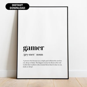 Gamer Definition Poster Motivation Wall Art for Positive Vibes and ...